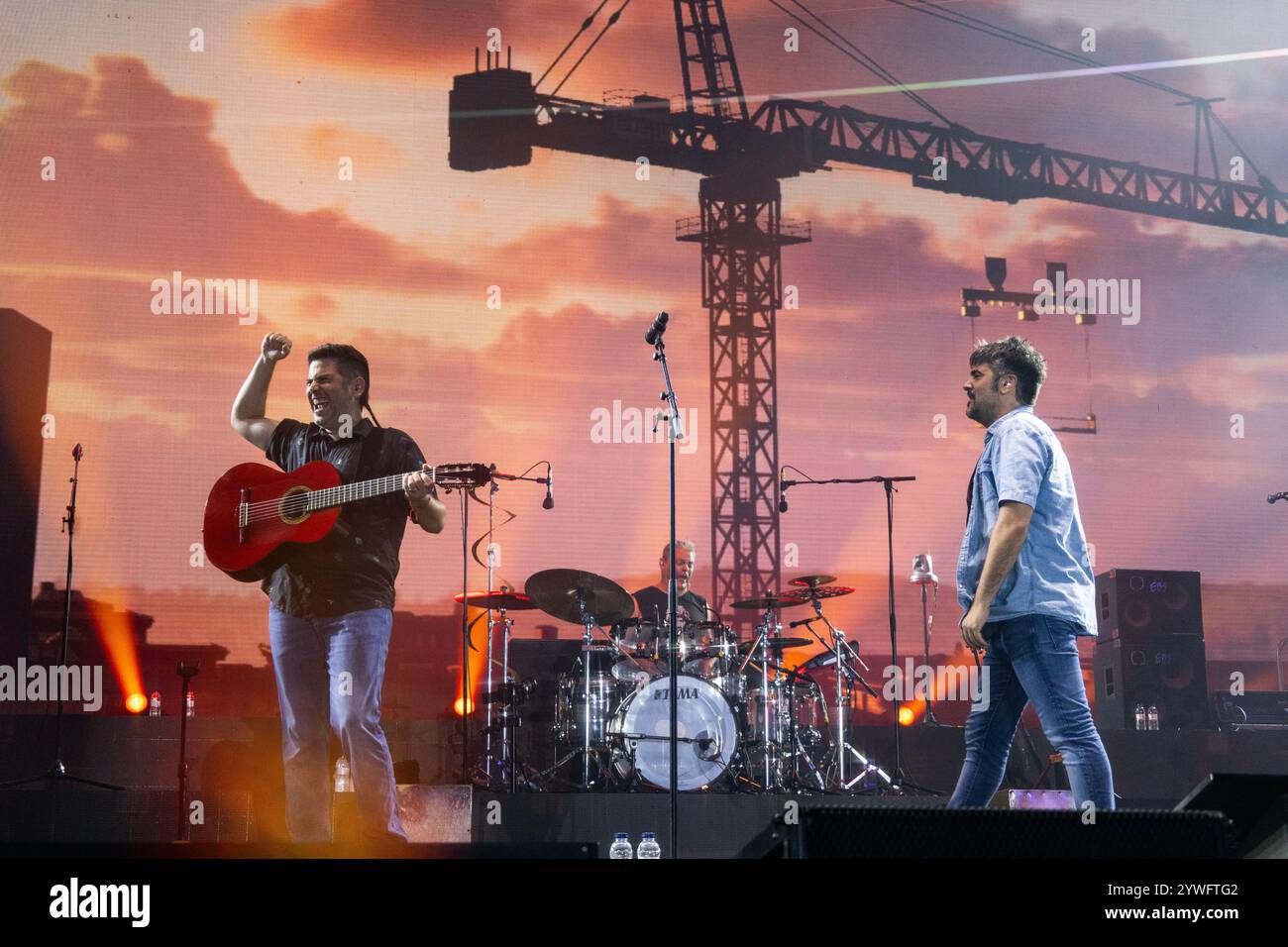 Spanish singers Estopa (David Munoz and Jose Munoz) performs on stage ...