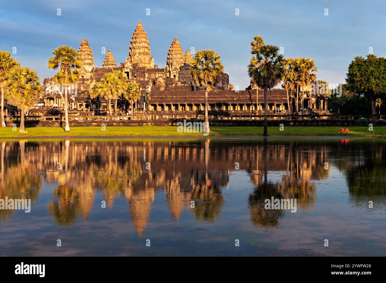 View over the temple Angkor Wat with its reflection in water in Siem ...