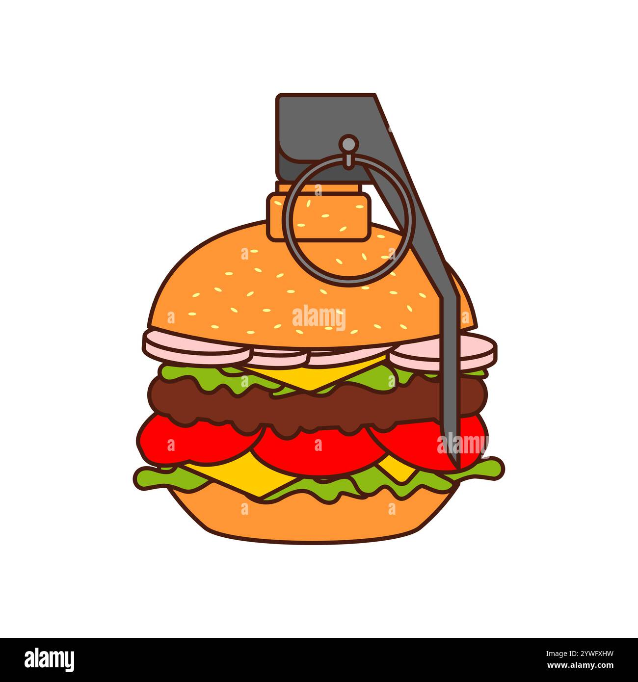 Hamburger grenade. Cholesterol explosion. Burger explosives. Concept ...
