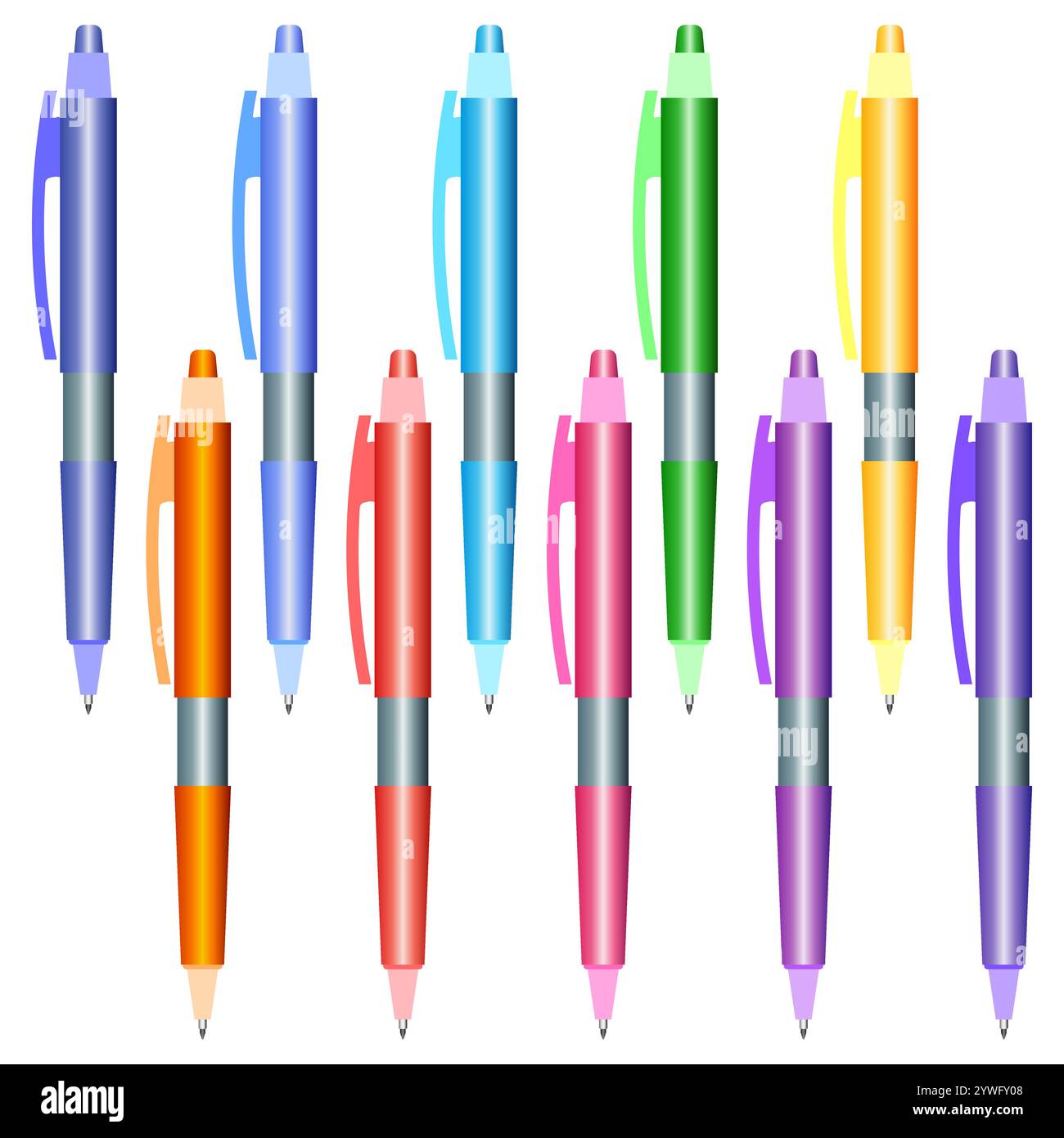 Set of multi-colored pens on a white background. Vector illustration ...