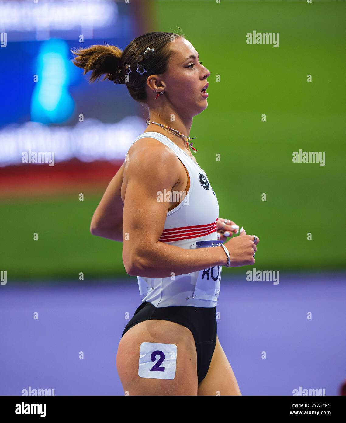 Rani Rosius participating in the 100 meters at the Paris 2024 Olympic ...