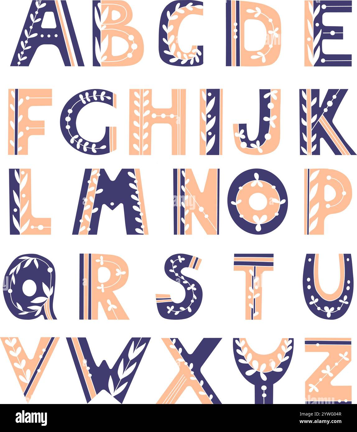 Hand-drawn Decorative Botanical Alphabet with floral pattern. Vector ...