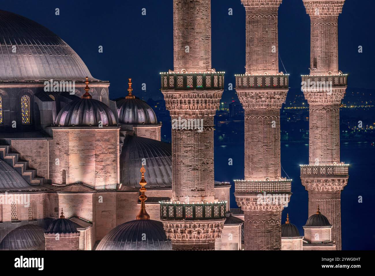 Domes and minarets of the Blue Mosque at the twilight in Istanbul ...