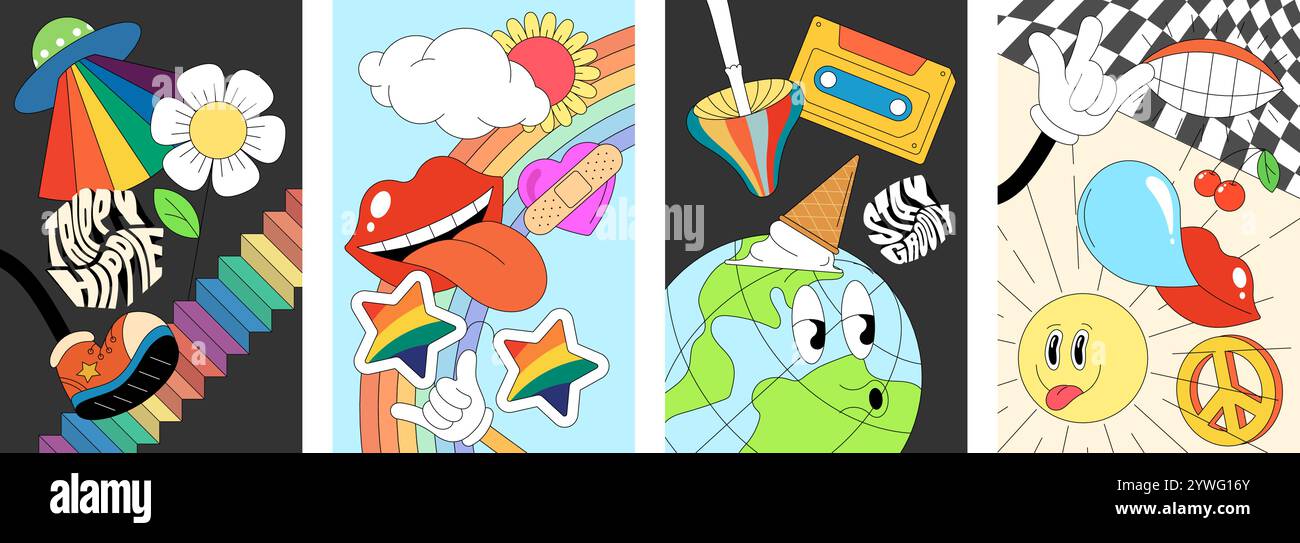 Retro hippie posters showcasing psychedelic 1970s inspired wallpapers ...