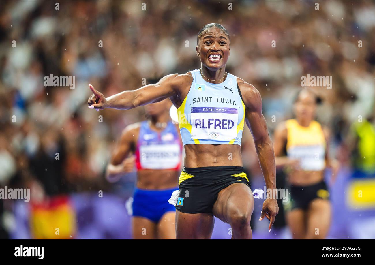 Julien Alfred winning in the 100 meters at the Paris 2024 Olympic Games ...
