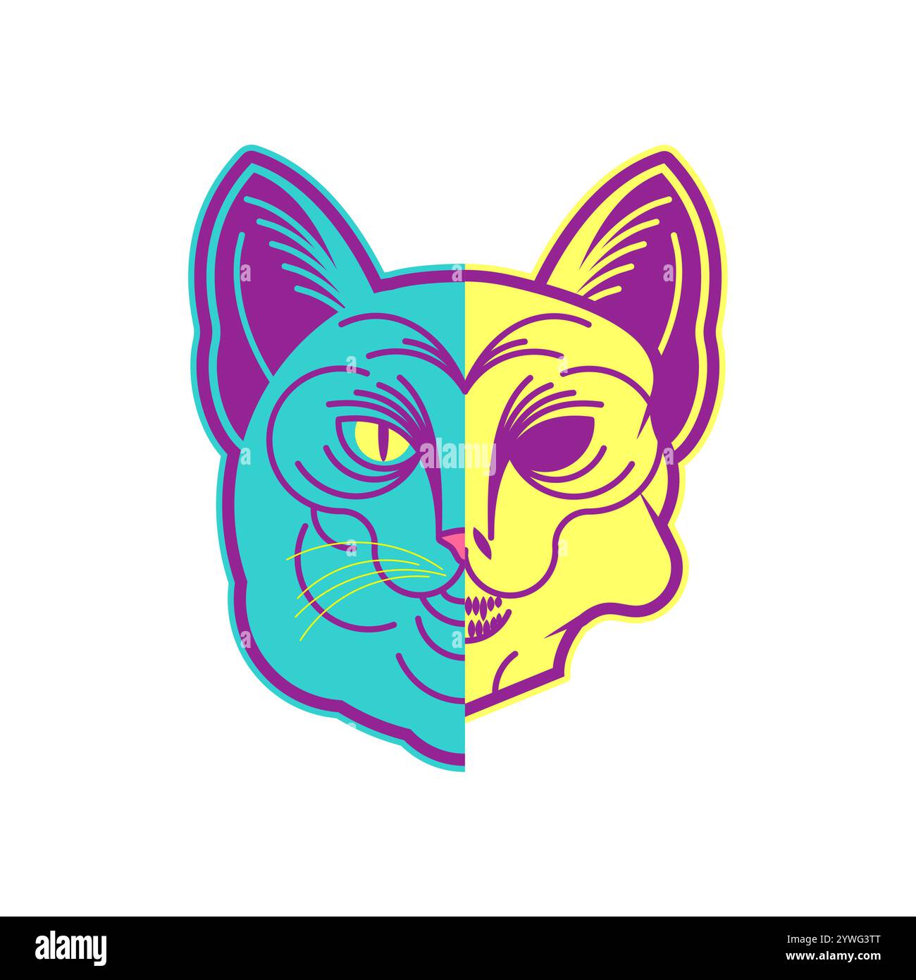 Cat face in and skull. Cat half face half skull. Pet muzzle Stock ...