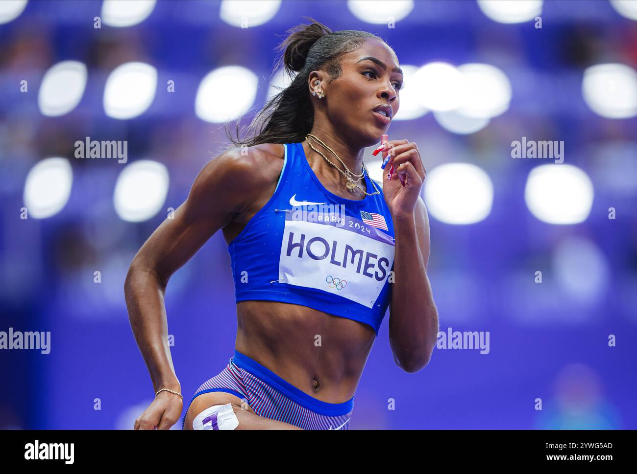 Alexis Holmes participating in the 400 meters at the Paris 2024 Olympic ...