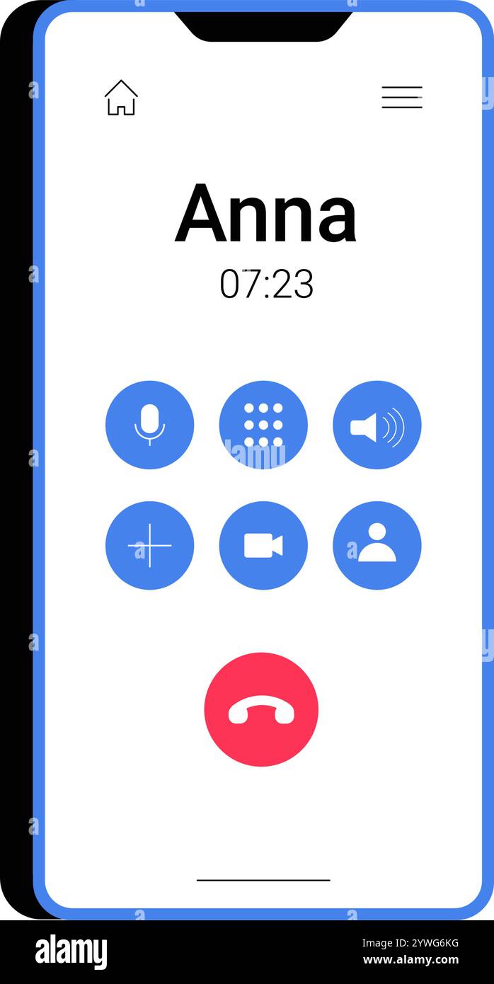 Smartphone Displaying A Call Interface With Buttons And Timer In Flat