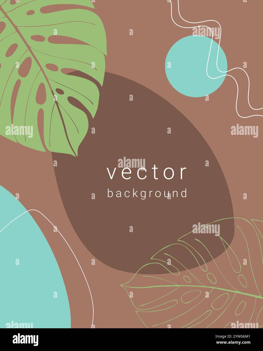 Botany background with abstract mocha mousse and blue green shapes and ...