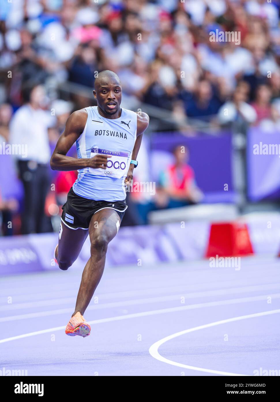 Letsile Tebogo participating in the 200 meters at the Paris 2024 ...