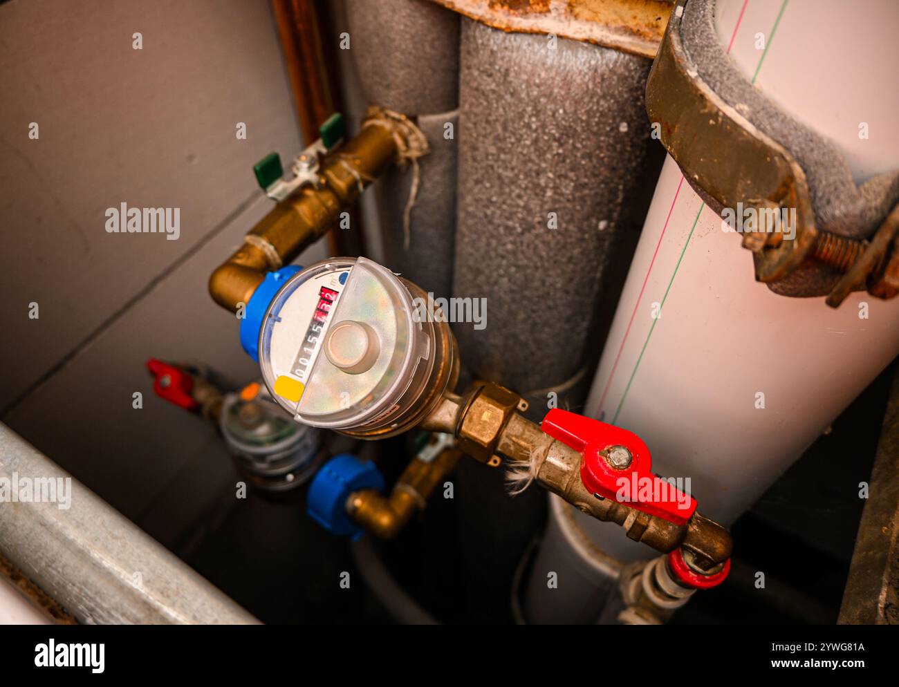 Close-up of water meter measuring water consumption, indicating ...