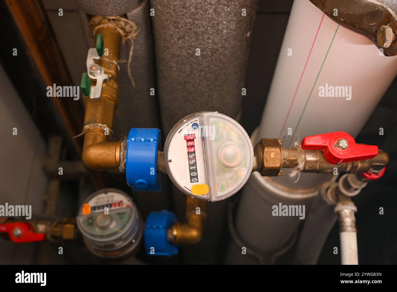 Close-up of water meter measuring water consumption, indicating ...