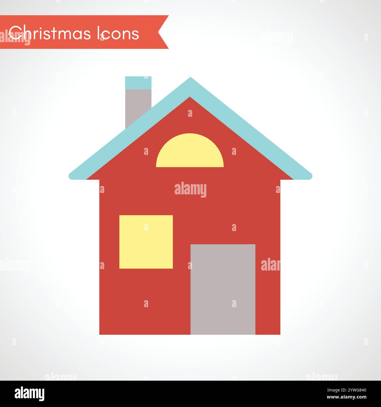 Red house with a snow-covered roof. Christmas Icon. Vector illustration ...