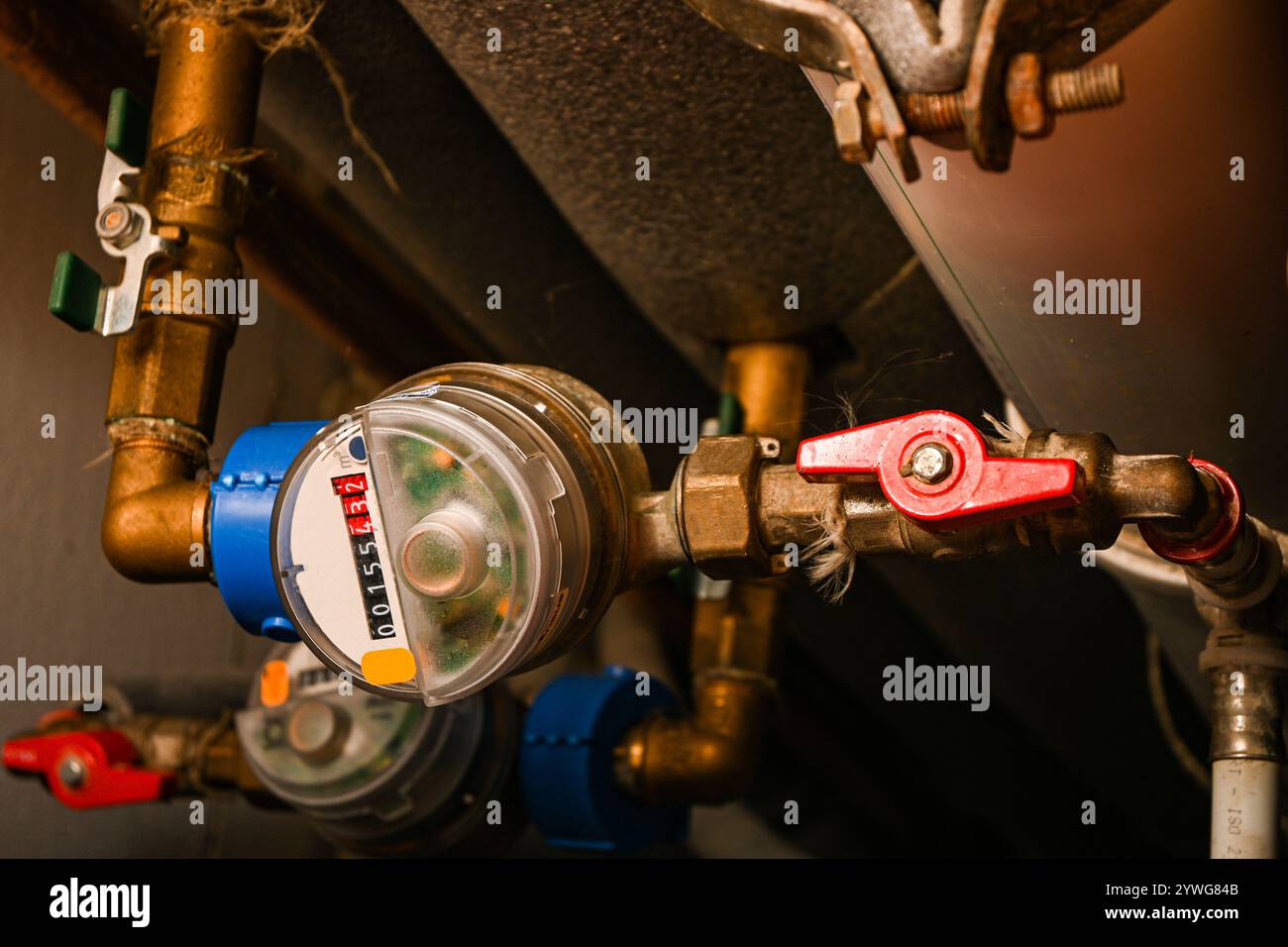 Close-up of water meter measuring water consumption, indicating ...