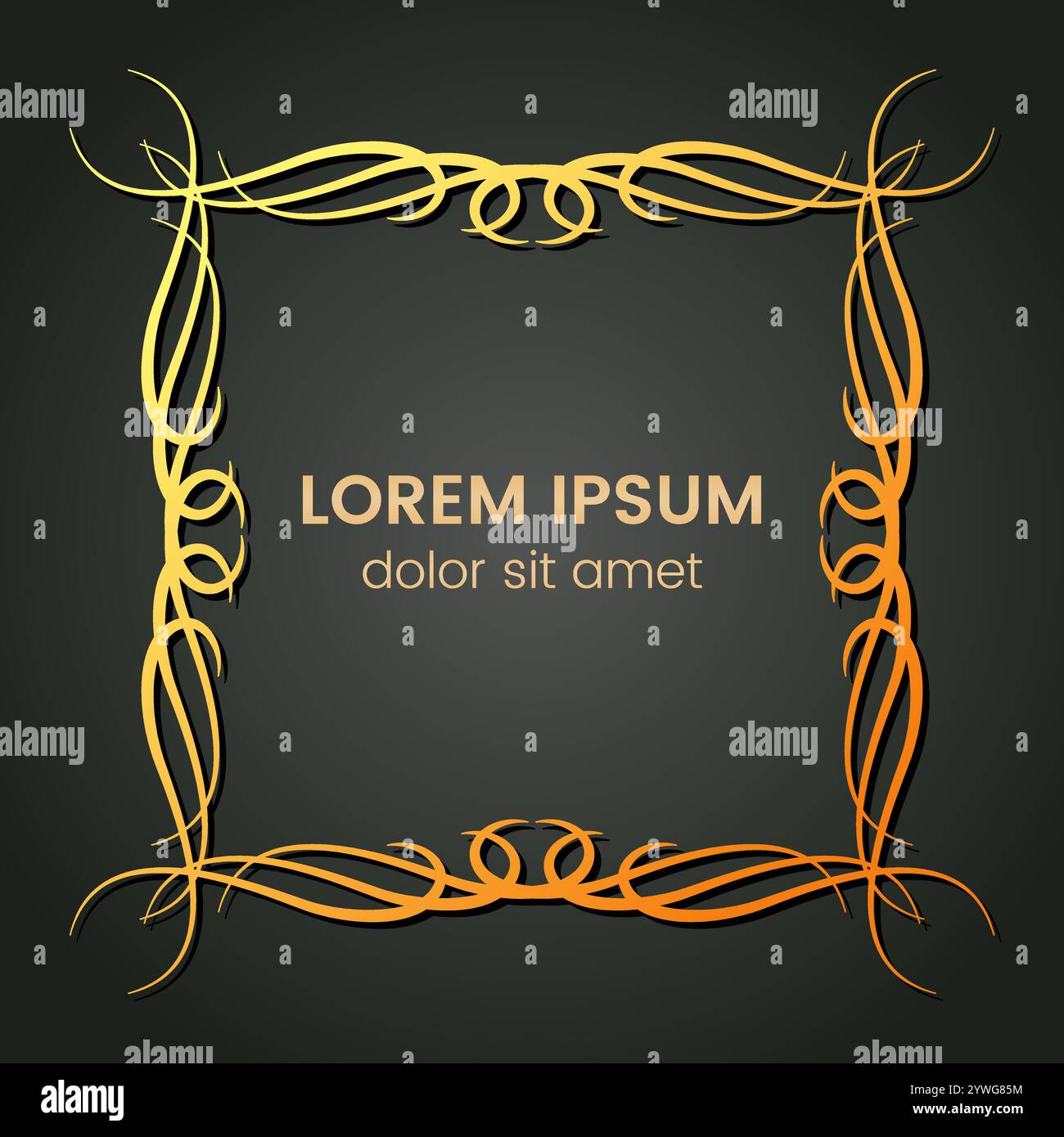 A square golden monogram element on a dark background. Vector ...