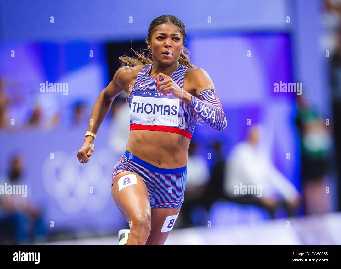 Gabrielle Thomas participating in the 200 meters at the Paris 2024 ...