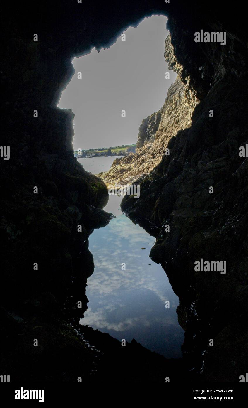 view of beach and coast from inside a cave at devon, england, uk Stock ...
