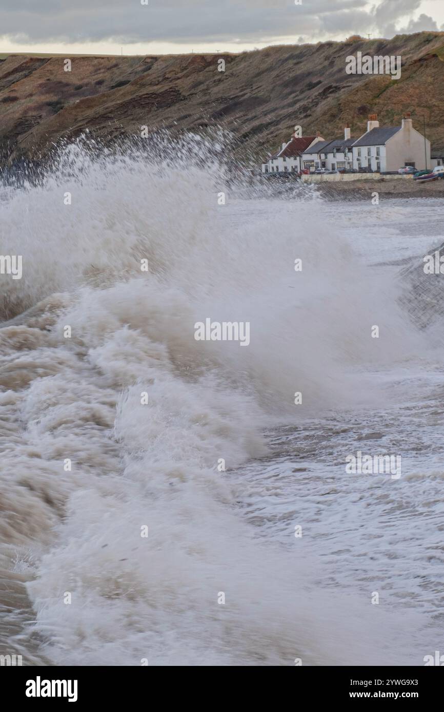 extreme high tides and waves at saltburn, north yorkshire, england, uk ...