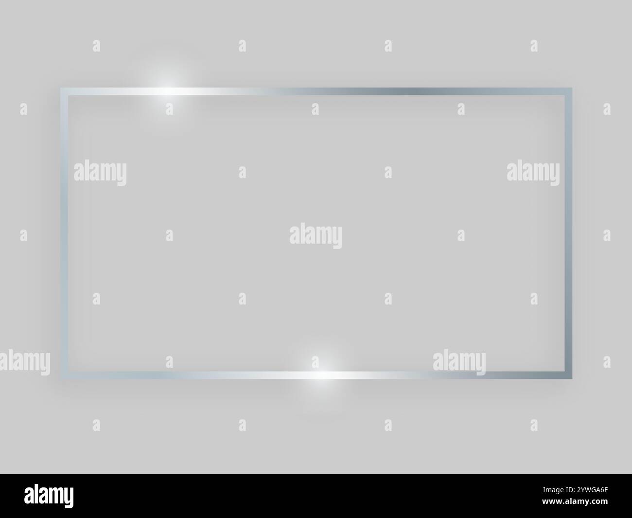 Shiny frame with glowing effects. Silver rectangular frame with shadow ...