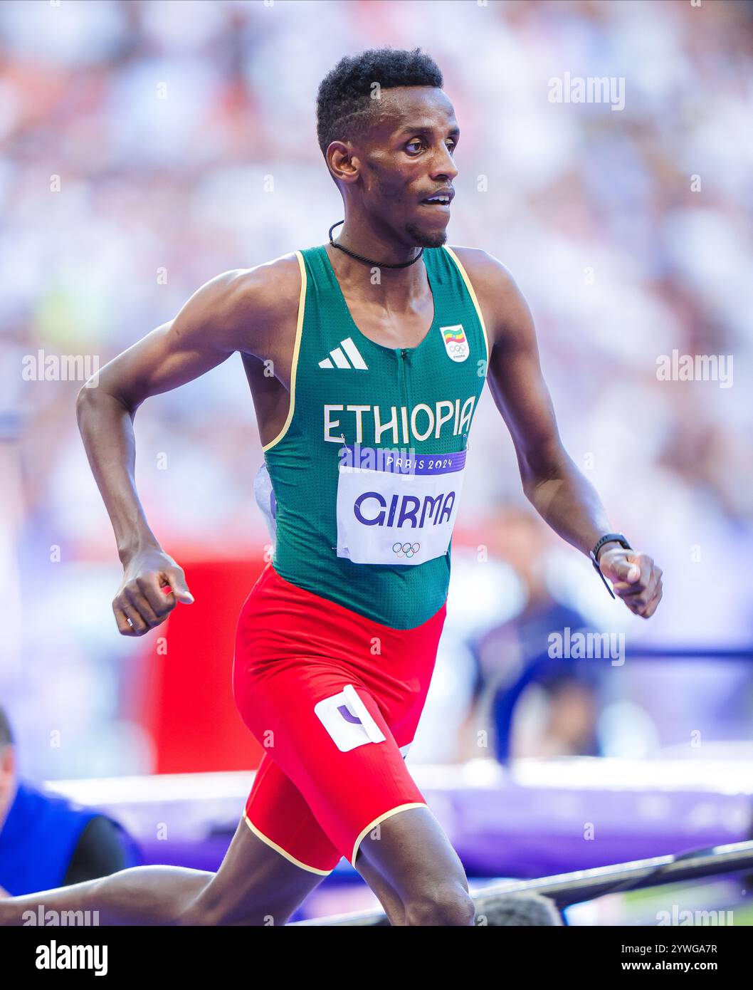 Lamecha Girma participating in the 3000 metres steeplechase at the ...