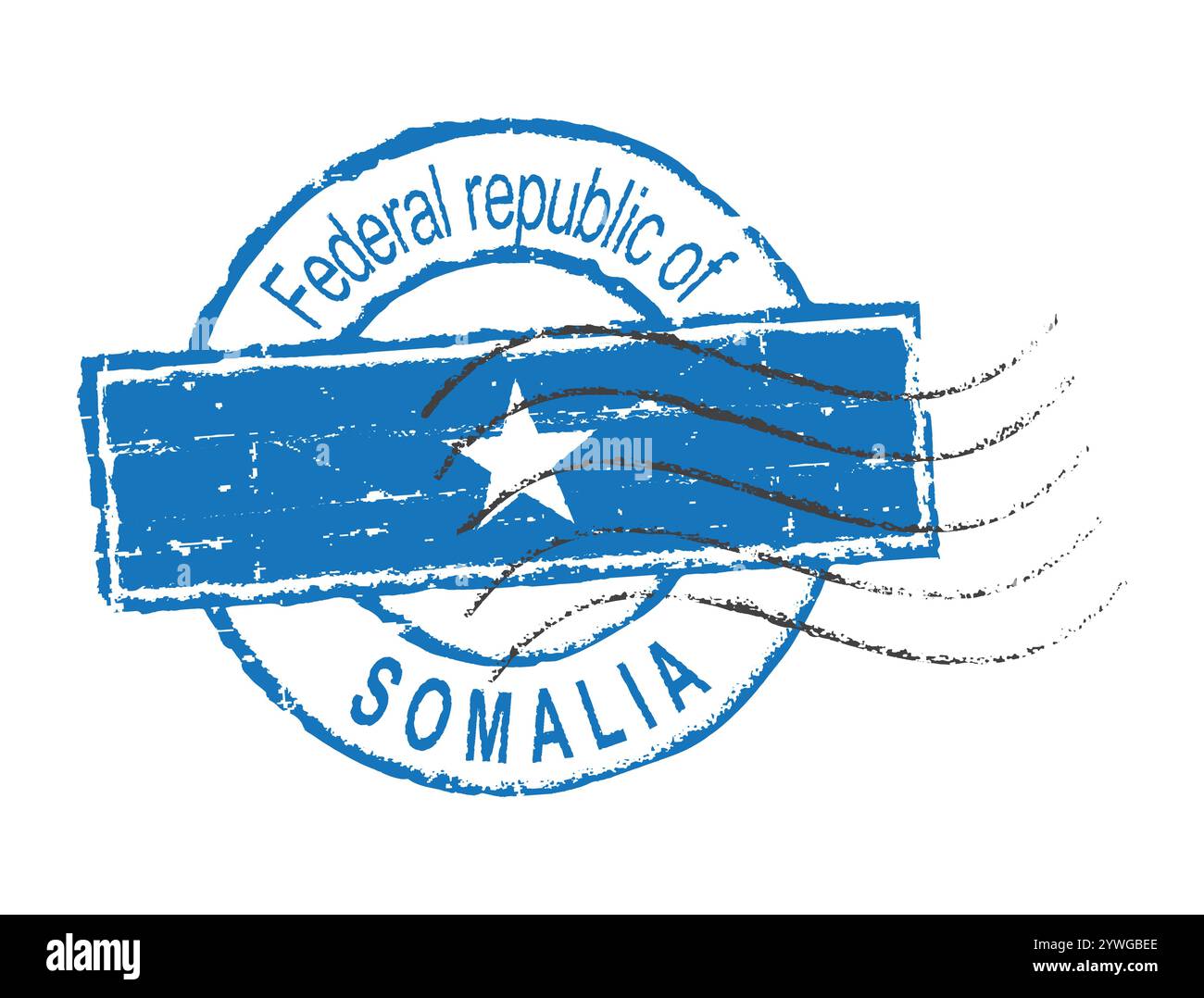 Blue postal passport grunge stamp 'Somalia'. The national flag is in ...