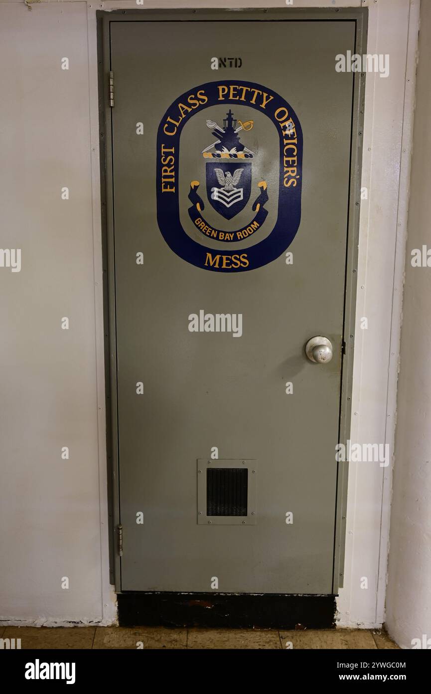 US Navy NCO's mess hall entrance on a World War Two Battleship the USS ...