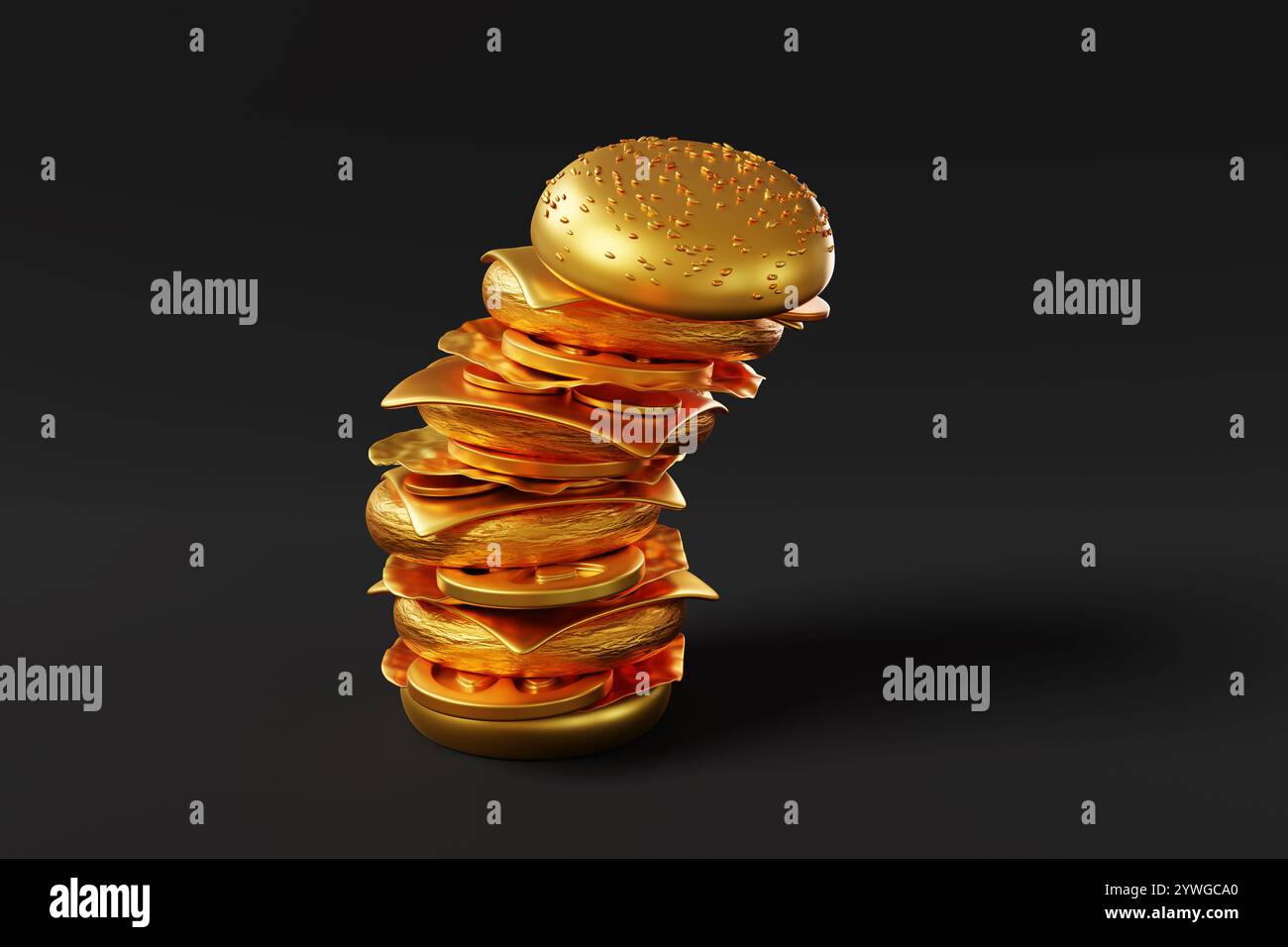 Very tall golden burger on black background. Illustration of the ...