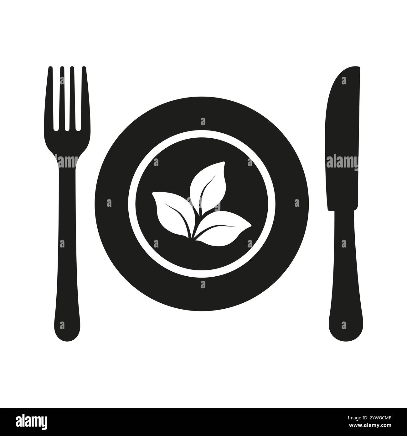 Vegan Diet And Plant-Based Meals. Fork, Knife, And Plate With Leaf ...