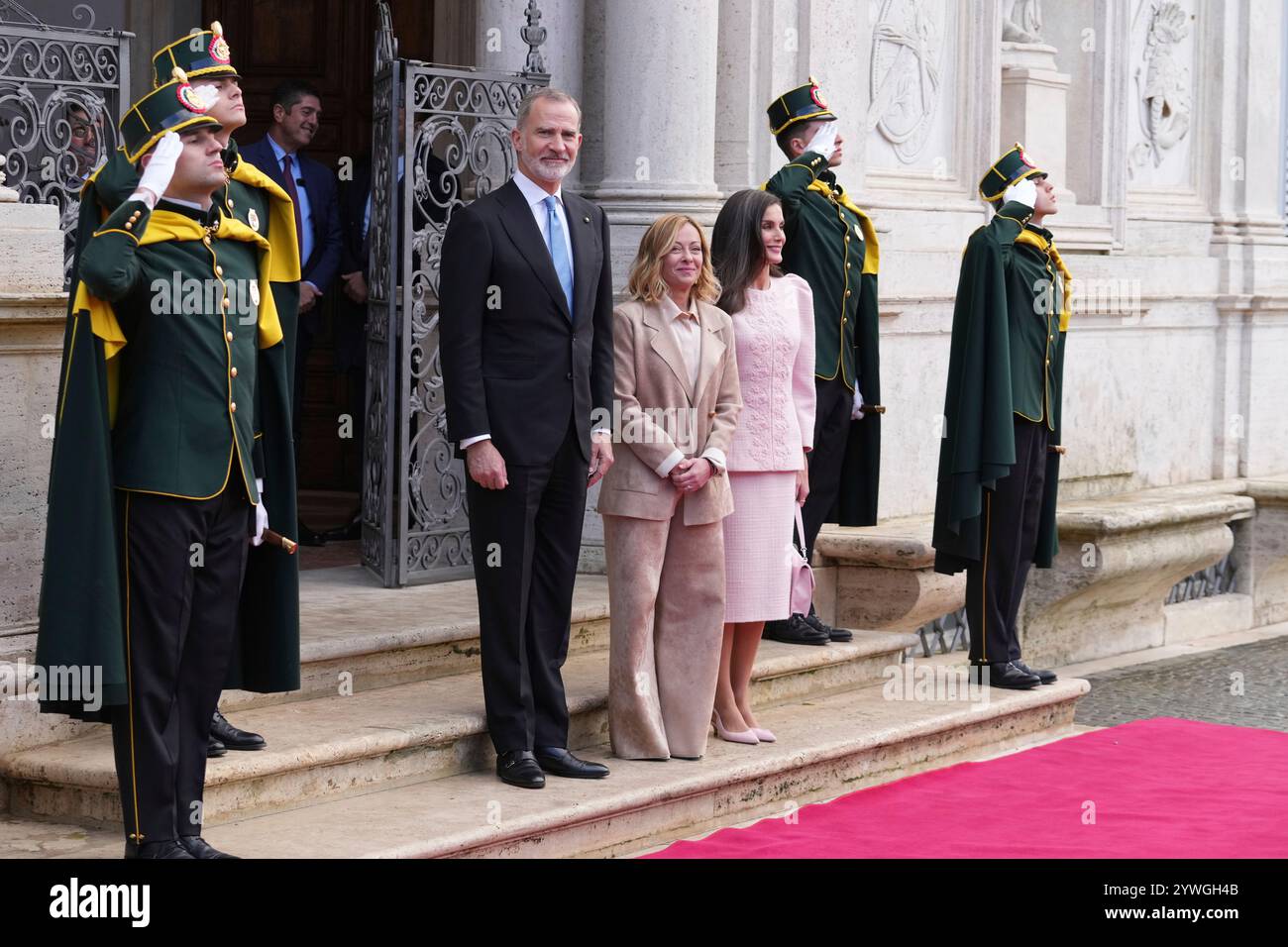 King of Spain, Felipe VI, left, and Queen Letizia, third from left ...