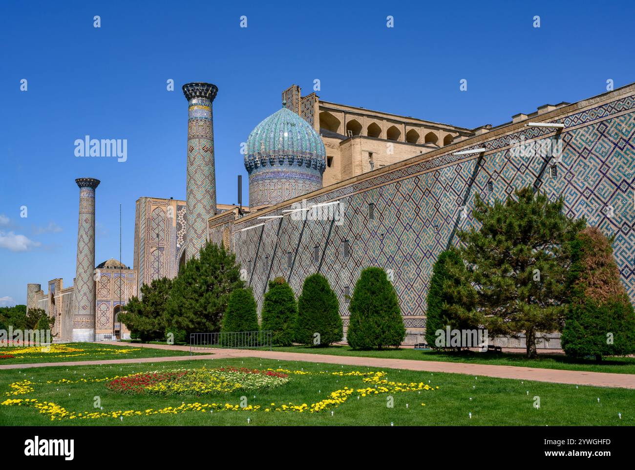 The minarets and domes of the southern wall of the Registan Madrasah ...