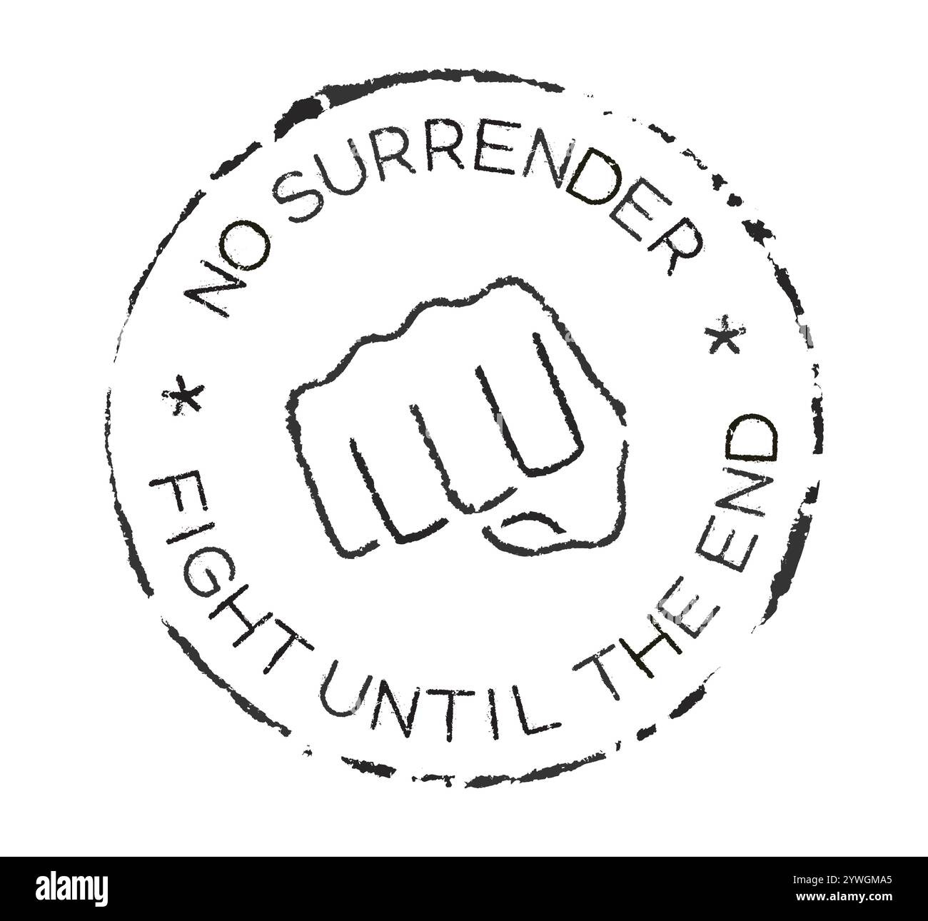 Rubber stamp with a fist symbol and encouraging motivational messages ...