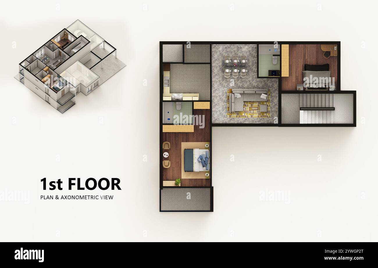 Small compact apartment isometric view 3d render Stock Photo - Alamy