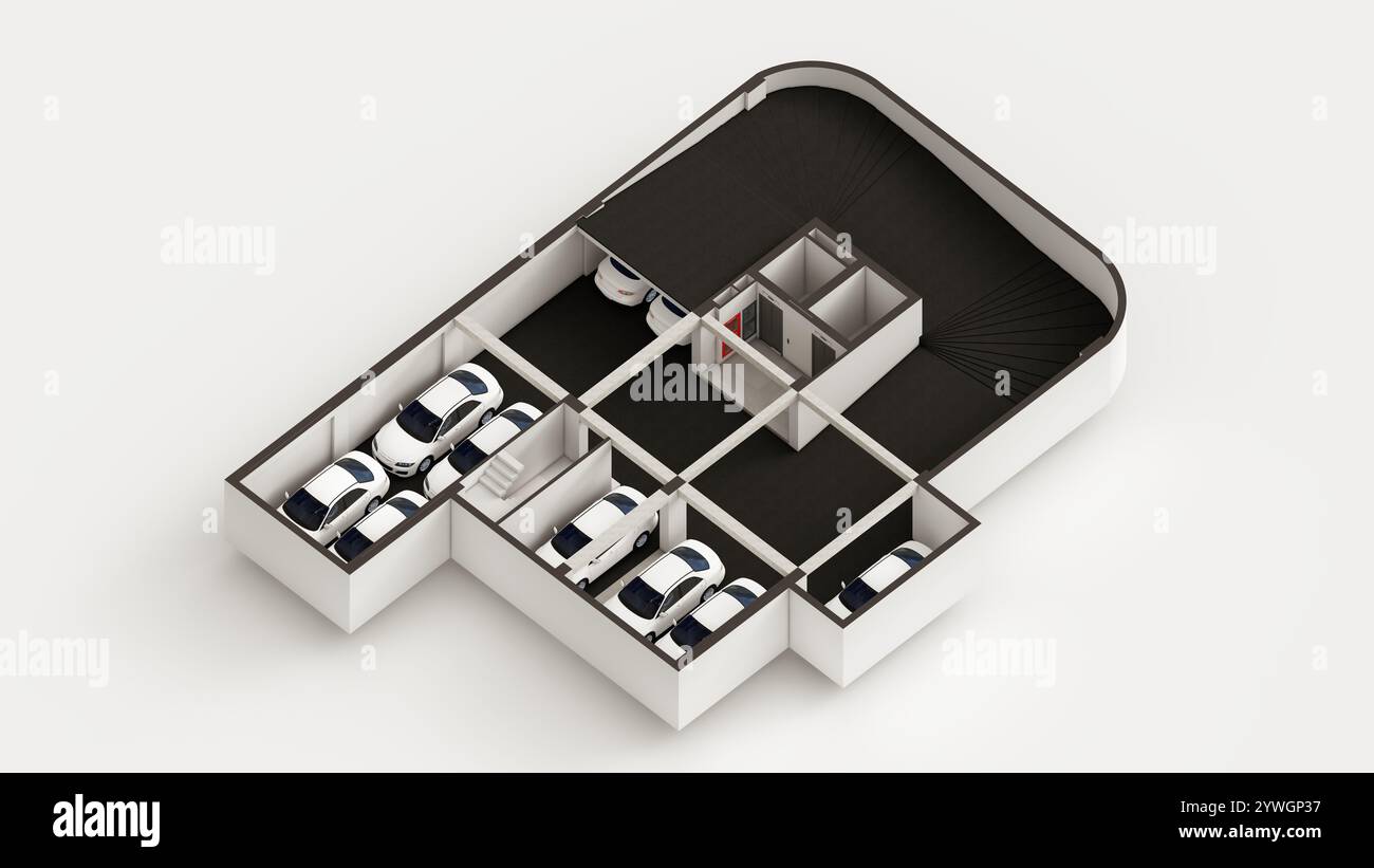 Basement car parking isometric interior 3d rendering Stock Photo - Alamy