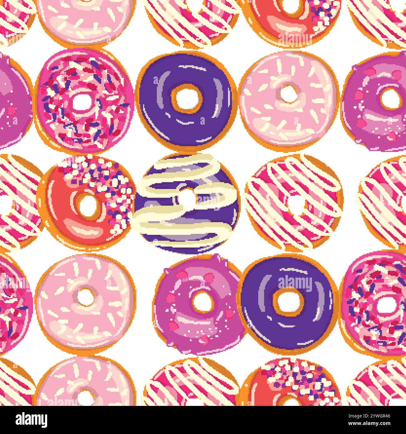 Seamless donut pattern on white background with various pink and ...