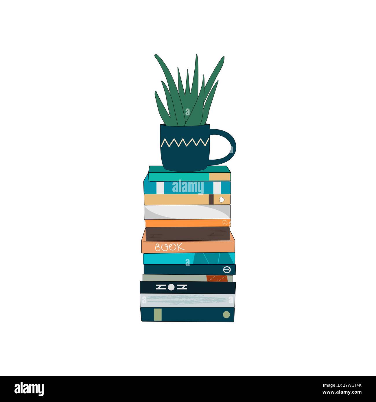 A stack of books and a houseplant. A cozy scene with a potted plant on ...