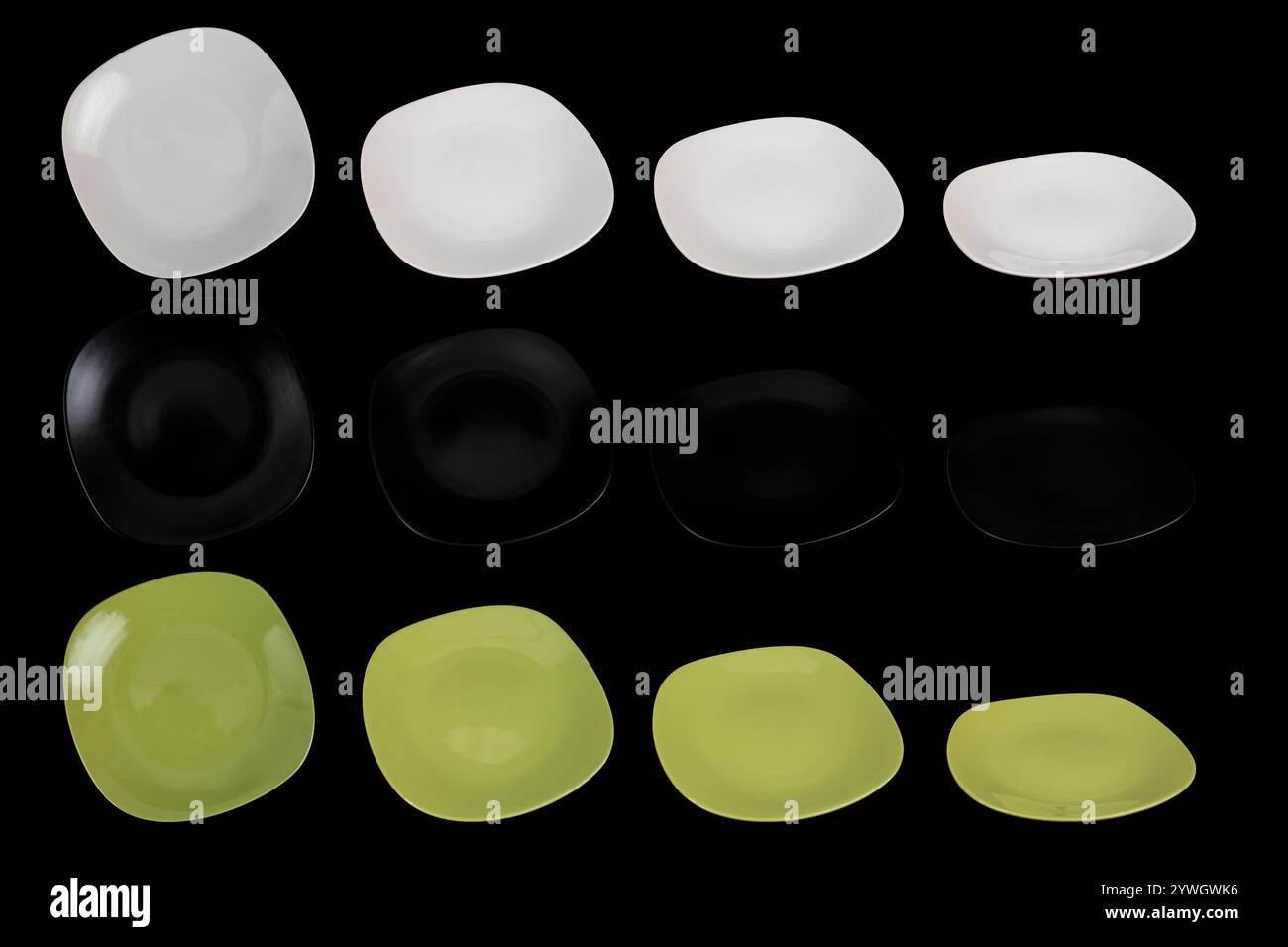 Multiple angle plate shots isolated on black background Stock Photo - Alamy