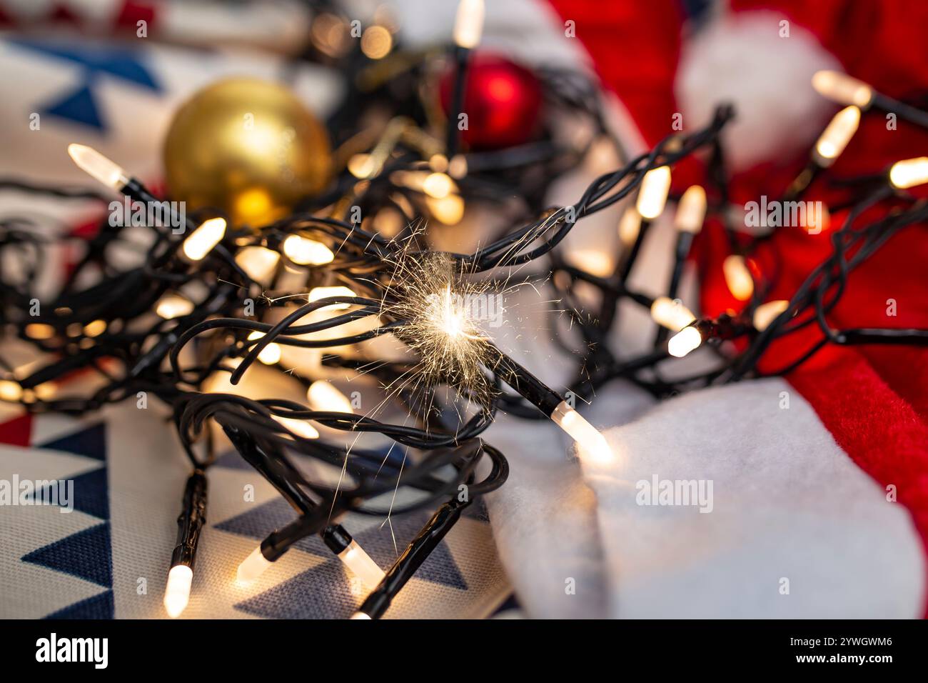 Vintage wire christmas candle lights with hot short circuit sparks ...
