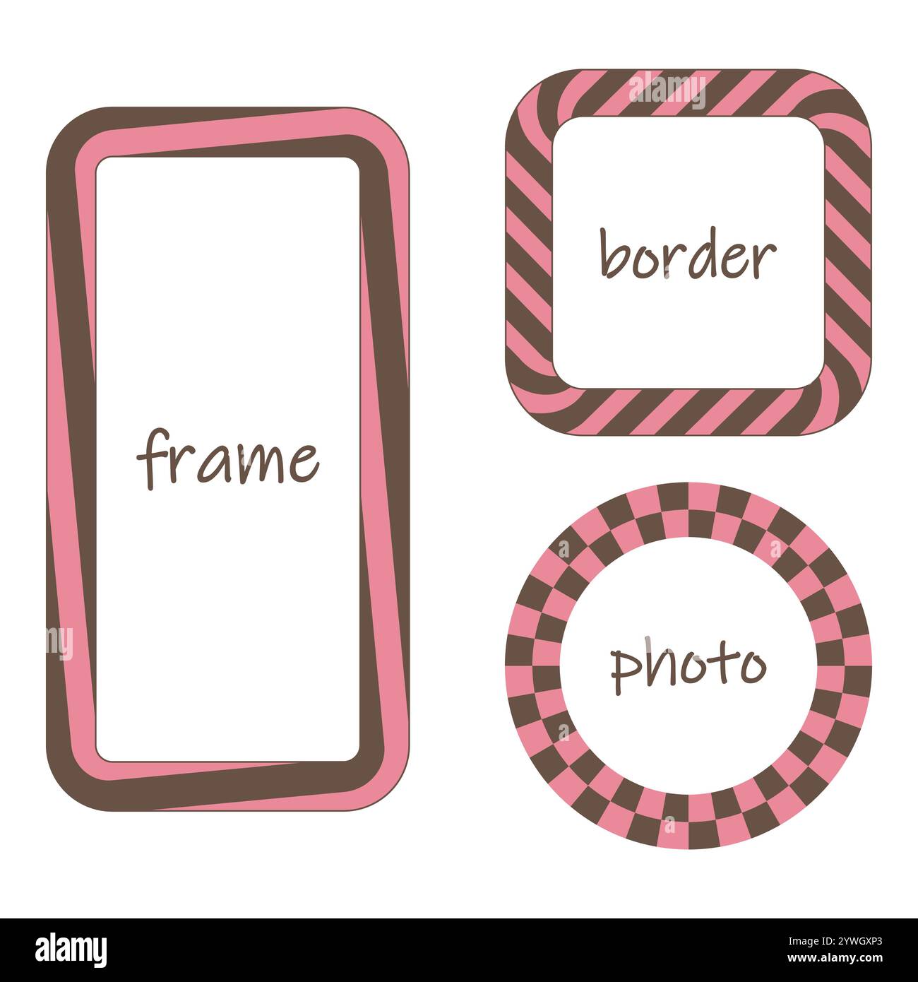 Decorative geometric ornament frame set. Square, circle, rectangle ...