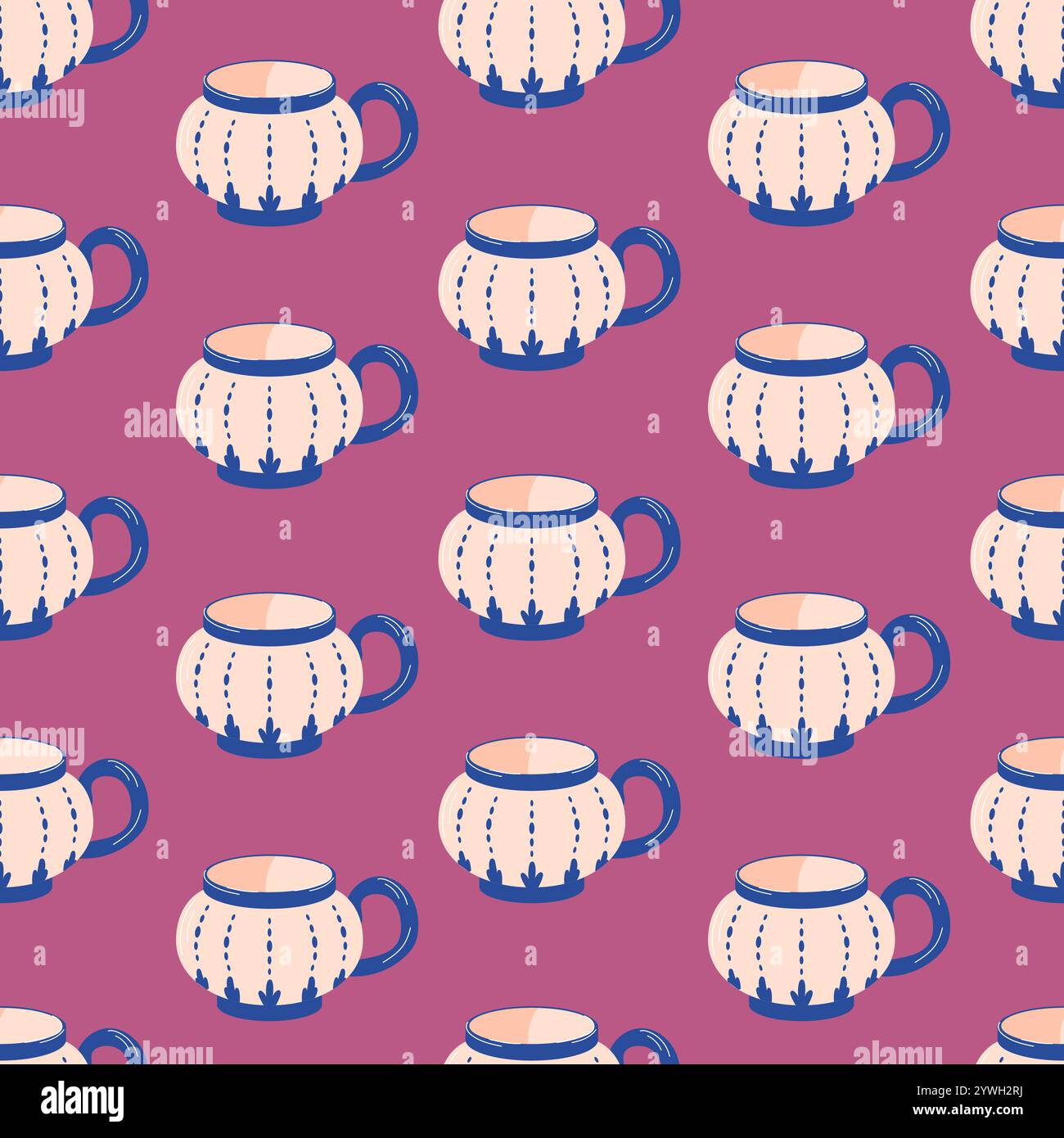 Ceramic tea cups and coffee mugs seamless pattern in flat style ...
