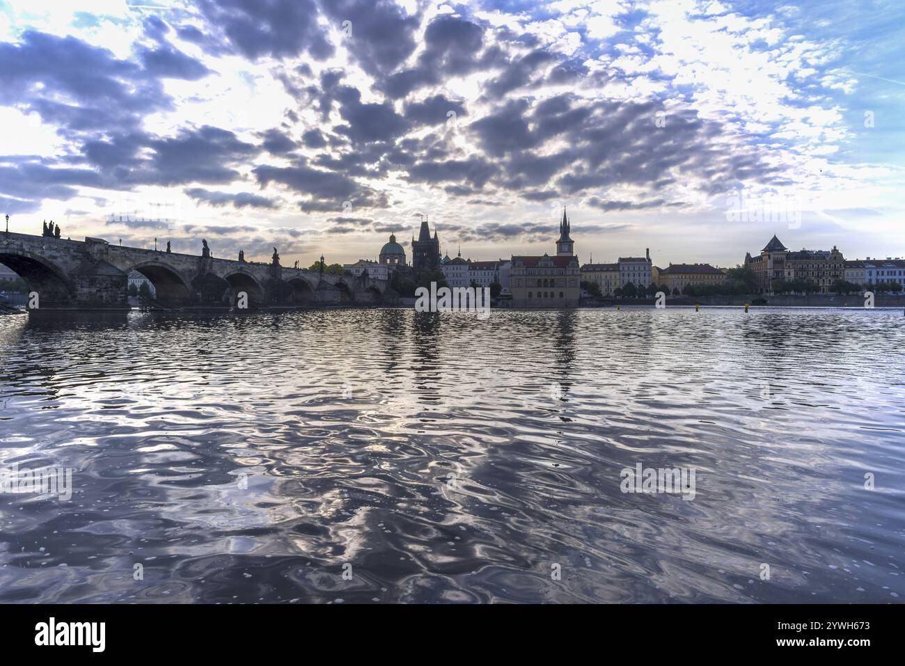 Vltava and Charles Bridge, Old Town Bridge Tower, Bedrich Smetana Museum in the former ...