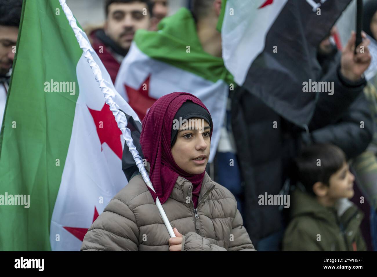 Syrian woman celebrate the end of the Assad regime after the change of ...