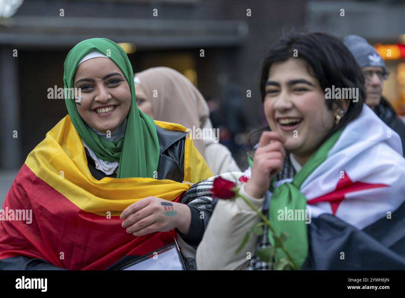 Syrian woman celebrate the end of the Assad regime after the change of ...