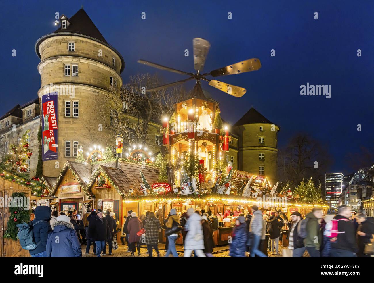 Stuttgart Christmas market in the evening. Traditional event with more ...