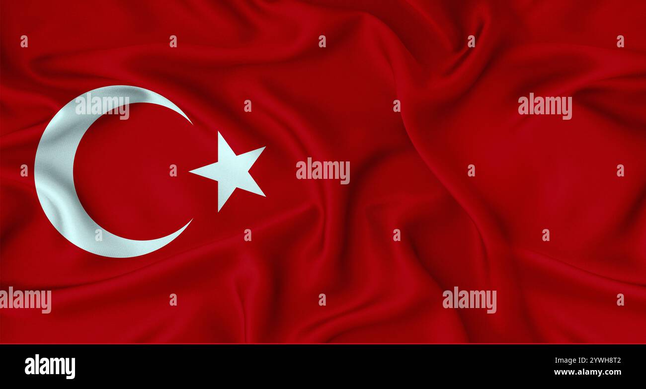 Realistic Turkey flag waving. Close up of flag of Turkey with cloth ...