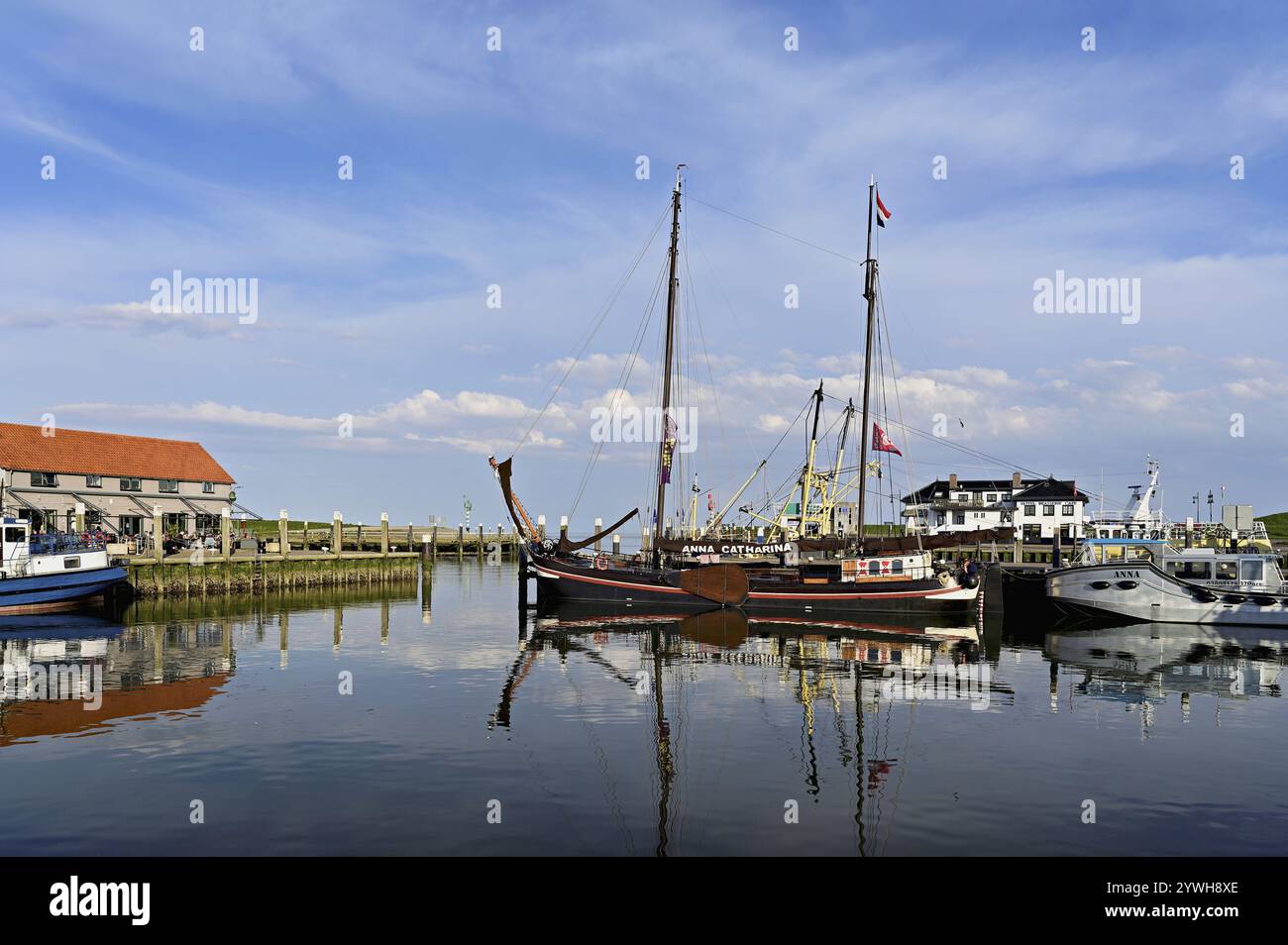 Sailing ship Anna Catharina in the home harbour of the fishing fleet ...