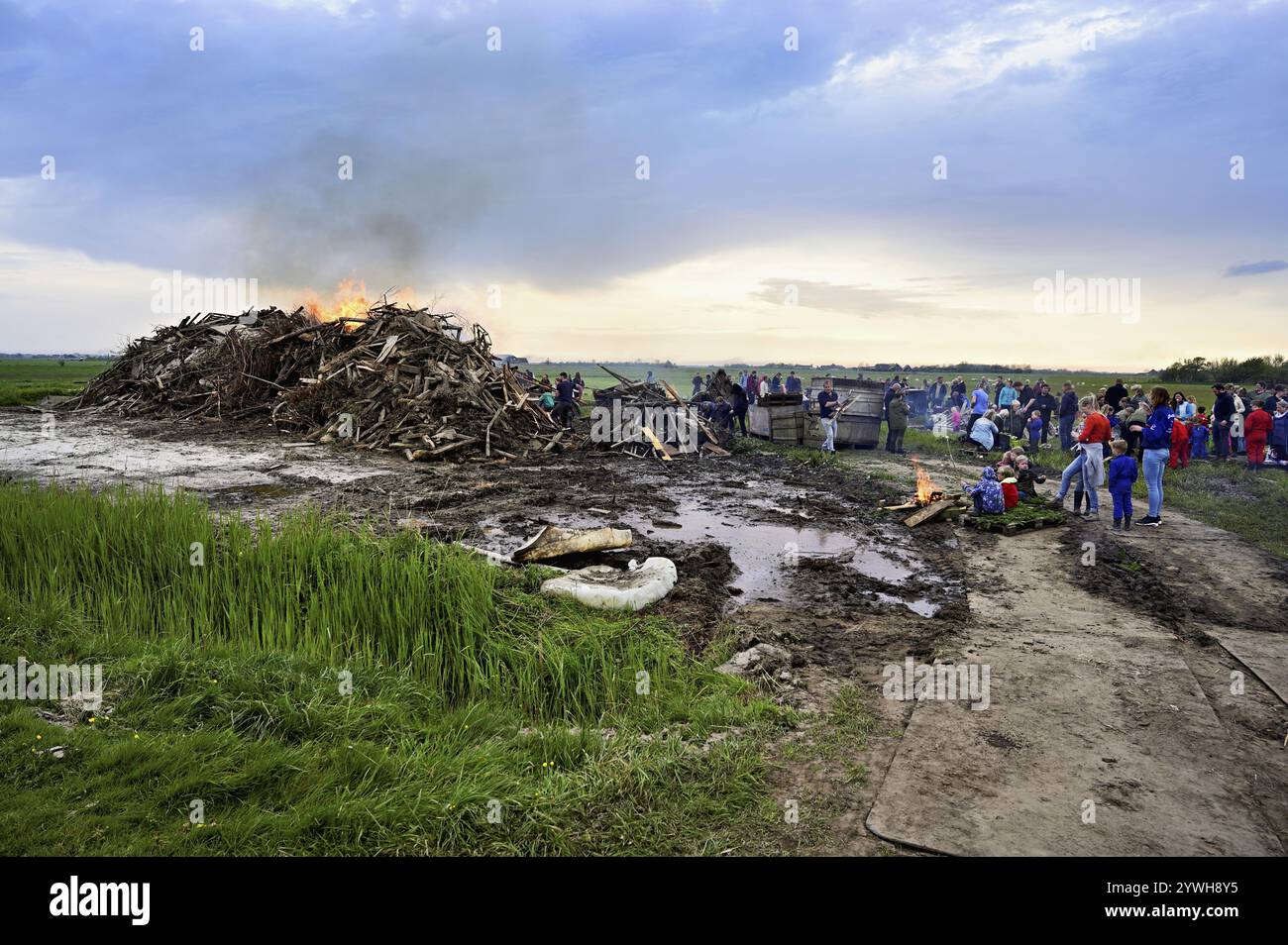 Celebration of the beginning of spring and light with a bonfire, in ...