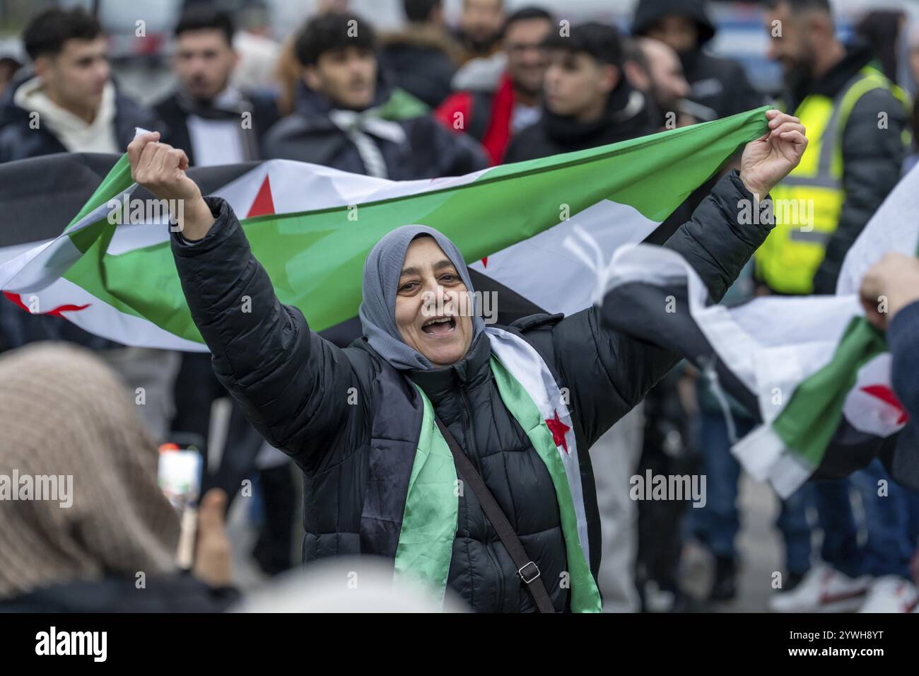 Syrian woman celebrate the end of the Assad regime after the change of ...