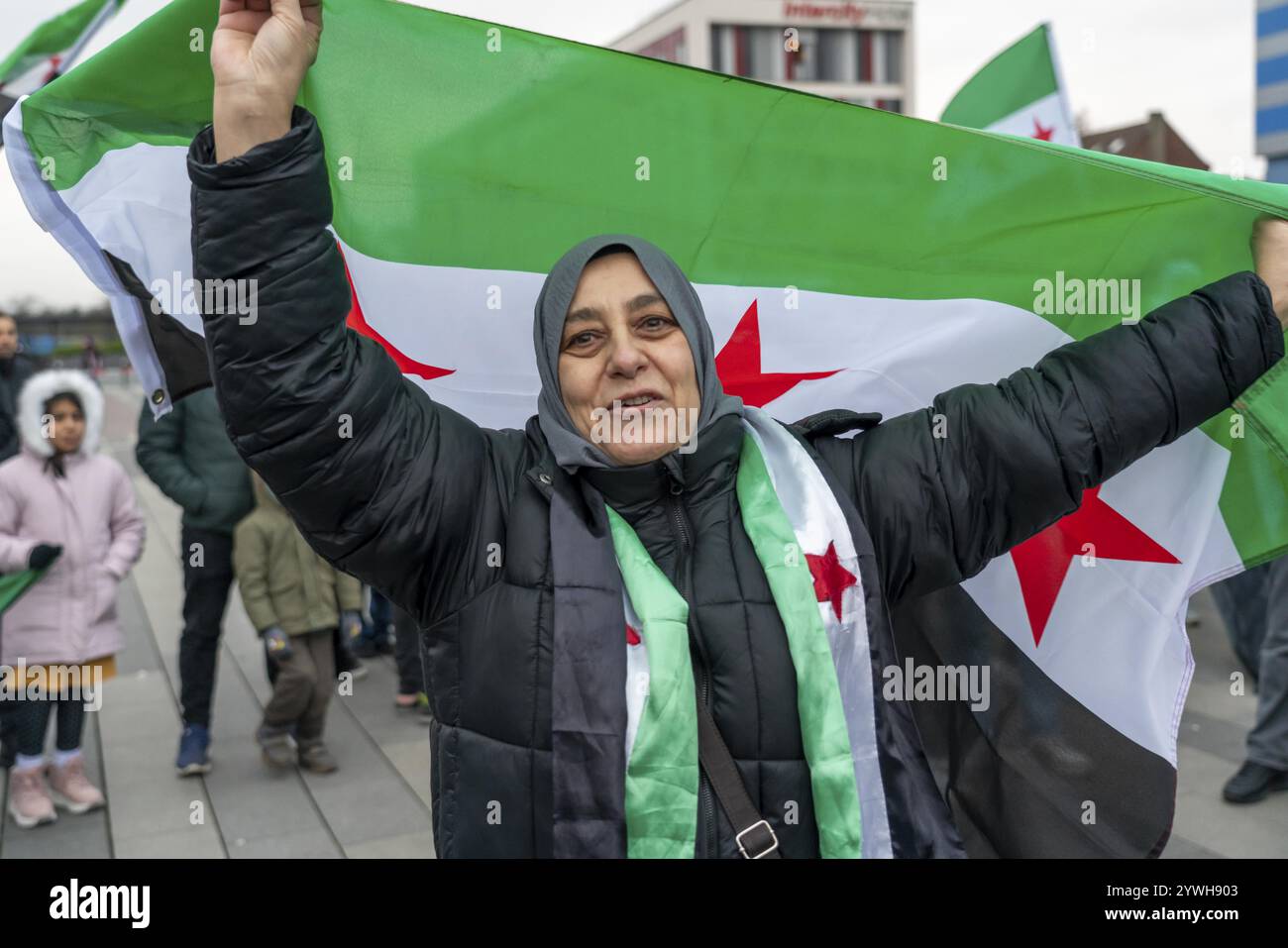 Syrian woman celebrate the end of the Assad regime after the change of ...