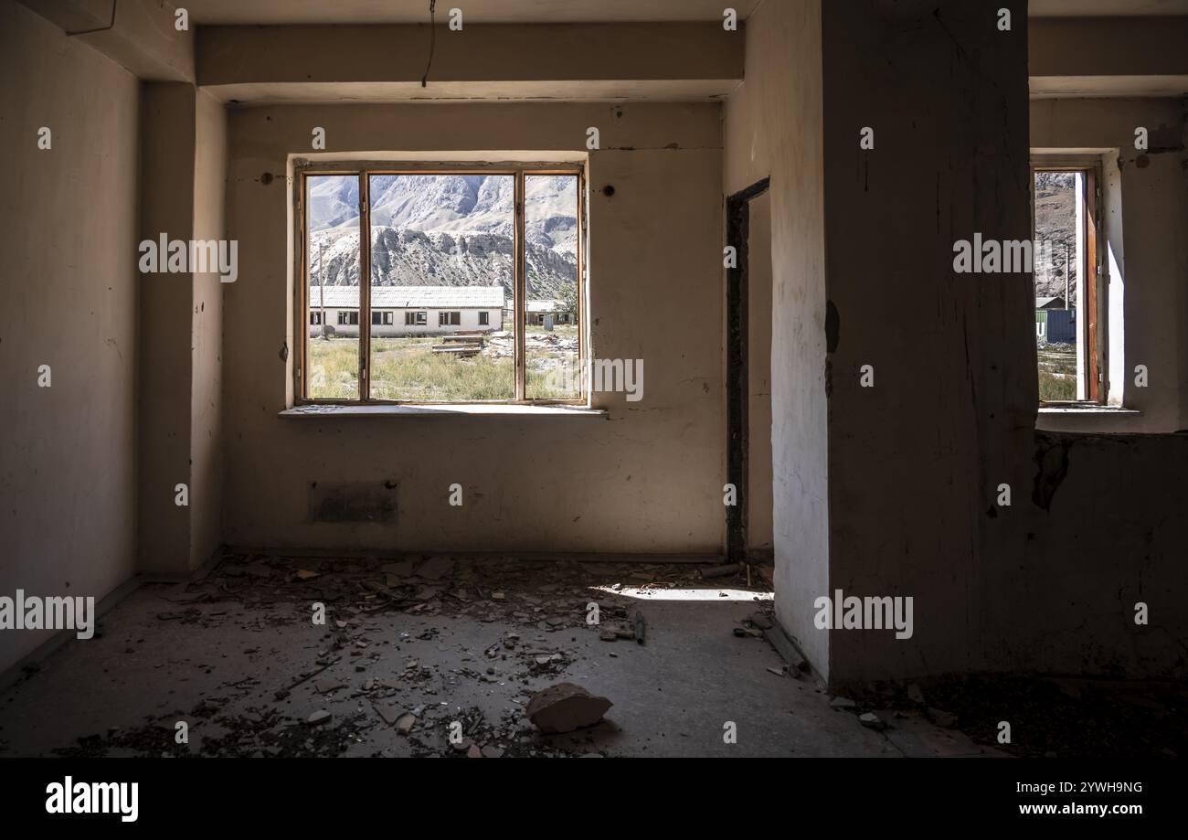 Abandoned, destroyed room in a residential building, Soviet apartment ...