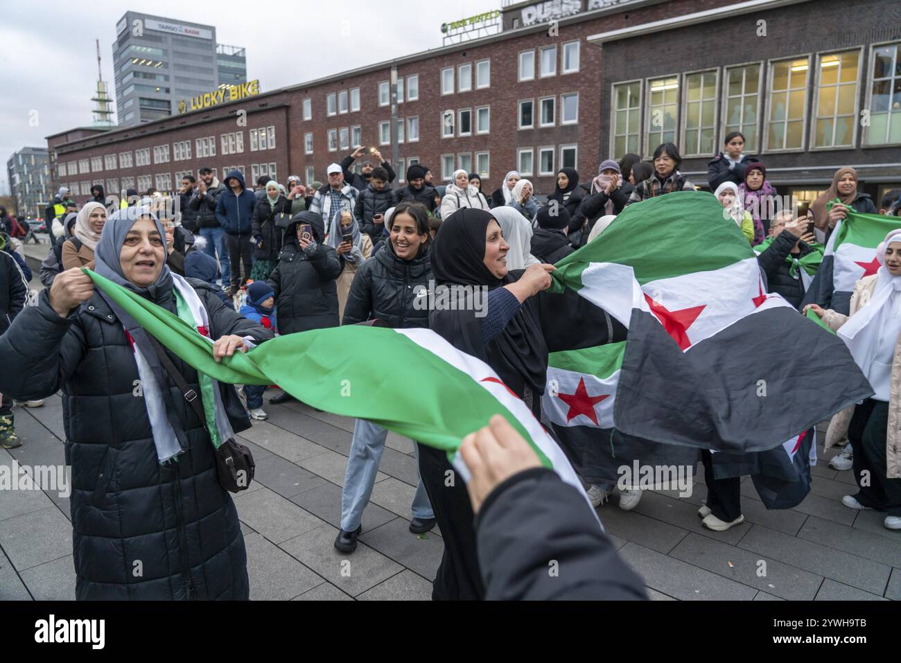 Syrian woman celebrate the end of the Assad regime after the change of ...